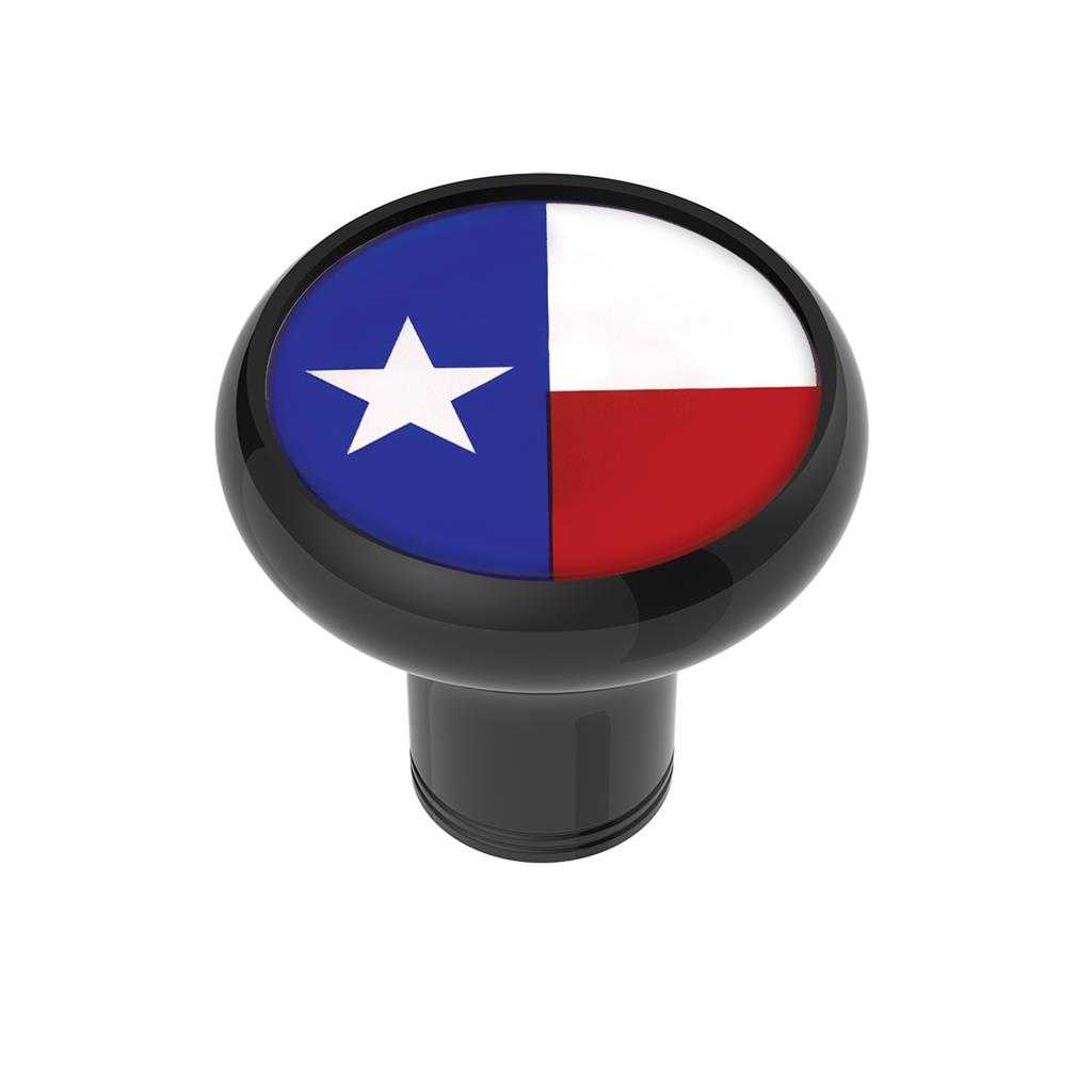 Shifter & Knobs: Black Aluminum 1/2 Inch-13 Thread-on Gear Shift Knob - Texas Flag
