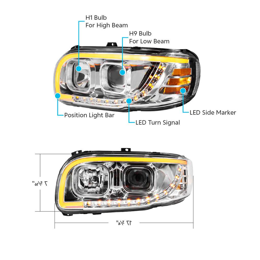 Headlights: Projection Headlight with LED Turn Signal Light Bar for ...