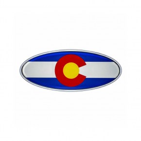 Cutouts & Emblems: Chrome Plated Oval Die Cast Colorado Flag Emblem